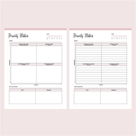 Printable Priority Matrix Template Instant Download Pdf A4 And Us
