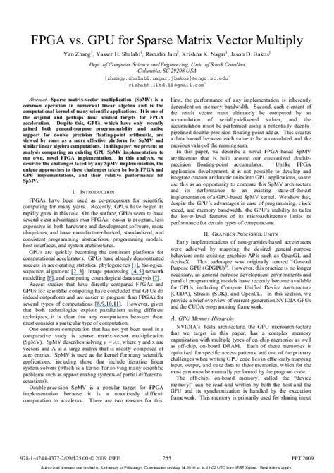 Pdf Fpga Vs Gpu For Sparse Matrix Vector Multiply Rishabh Nagar