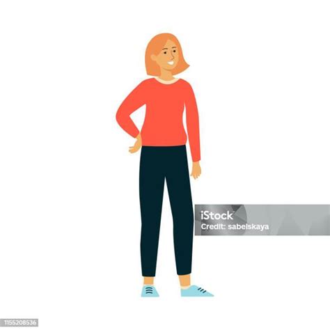 전체 길이 자신감 여자 서 벡터 흰색 배경에 고립 귀여운에 대한 스톡 벡터 아트 및 기타 이미지 귀여운 독립 만화