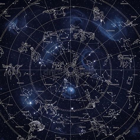 Astrology Star Chart Constellations Night Sky Stock Illustration