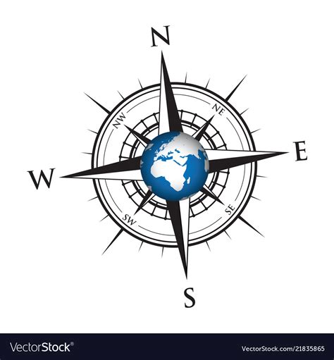 Globe On A Compass Royalty Free Vector Image Vectorstock
