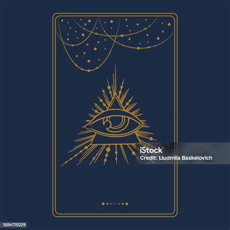 세 번째 눈을 가진 타로 미적 황금 카드 오라클 카드 커버를 위한 새겨진 타로 디자인 벡터 그림 계획에 대한 스톡 벡터 아트 및 기타 이미지 Istock