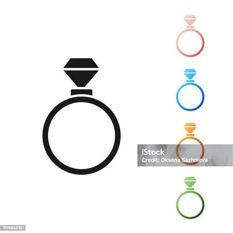 흰색 배경에 고립 된 검은 결혼 반지 아이콘입니다 신부와 신랑 보석 기호입니다 결혼 상징 다이아몬드 링 다채로운 아이콘을 설정합니다 벡터 일러스트레이션 결혼 의식에 대한
