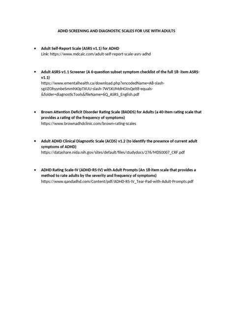 Adhd Screening And Diagnostic Scales For Use With Adults Pdf