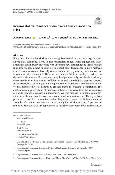 Incremental Maintenance Of Discovered Fuzzy Association Rules Request Pdf
