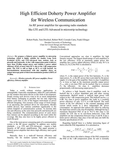 Pdf High Efficient Doherty Power Amplifier For Wireless Communication An Rf Power Amplifier