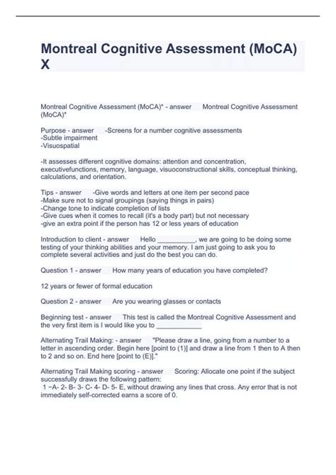 Montreal Cognitive Assessment MoCA X Questions With Solutions MOCA Stuvia US