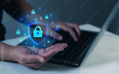 Cybersecurity Firewall Person Hand Showing Padlock And Coding To Lock