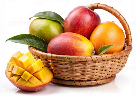 Mango And Mangoes In A Basket On A White Background 47106021 Stock