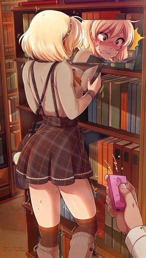 Rule 34 1girls Blonde Hair Blush Book Books Bookshelf Clenched Teeth