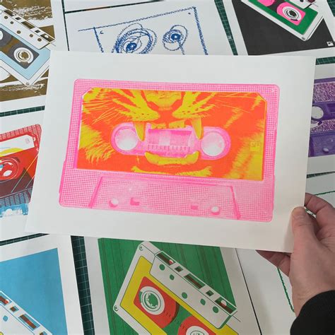 A4 Risograph Print Mixed Tapes Tiger 2 Color Riso Print On Biotop