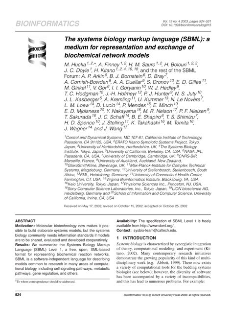 Pdf The Systems Biology Markup Language Sbml A Medium For