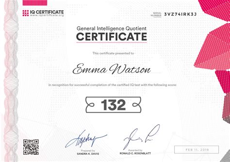 Sample IQ Certificate IQ Certificate