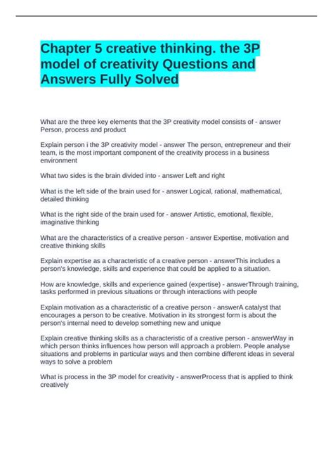 chapter 5 creative thinking the 3p model of creativity questions and