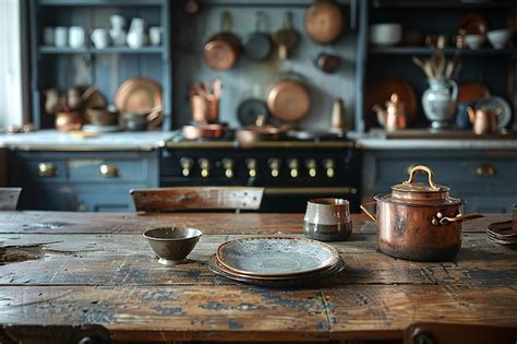 Premium Photo Heritage Kitchenware On Rustic Wooden Table
