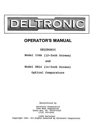 Used Manual For Used Deltronic Optical Comparators Model 330a 12andq