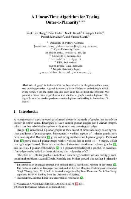 Pdf A Linear Time Algorithm For Testing Outer 1 Planarity