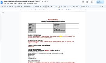 Speech Language Evaluation Report Template CAAP By The Proficient SLP