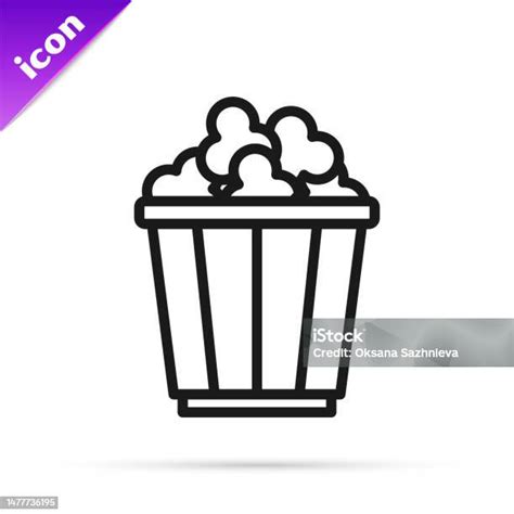 흰색 배경에 격리 된 골판지 상자 아이콘의 검은 줄 팝콘 팝콘 버킷 박스 벡터 아이콘에 대한 스톡 벡터 아트 및 기타 이미지