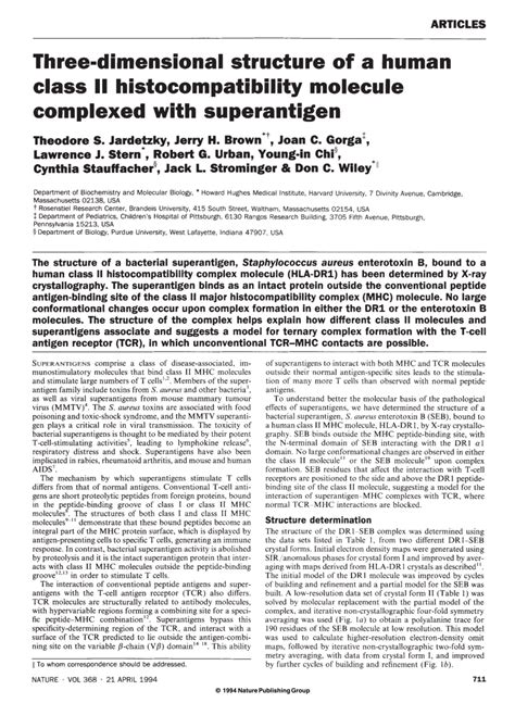 Pdf Three Dimensional Structure Of A Human Class Ii Histocompatibility Molecule Complexed With