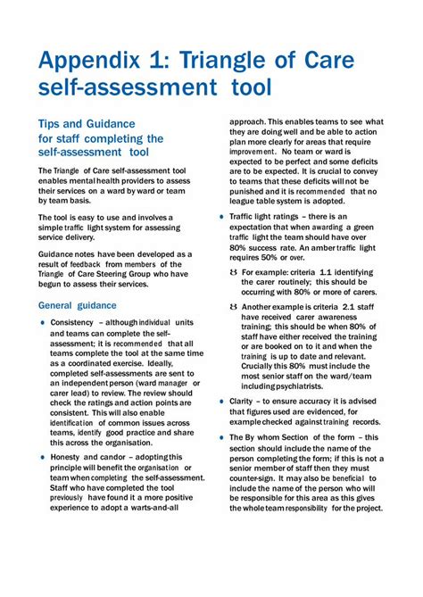pdf appendix 1 triangle of care self assessment tool · triangle of care self assessment tool