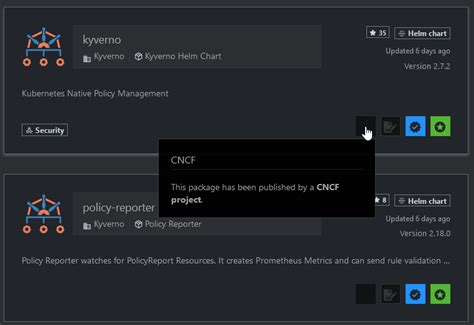 Official Kyverno Helm Chart · Issue 2929 · Artifacthubhub · Github