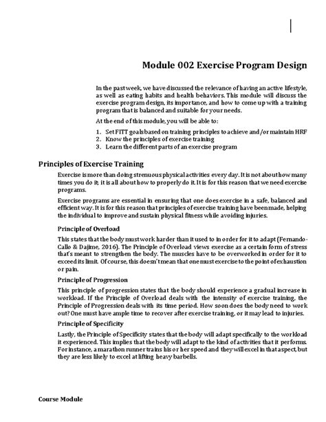 Week 002 Module 1 Exercise Program Design Course Module Module 002 Exercise Program Design In