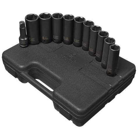 1 2 Drive Sae And Metric 6 Point Deep Extra Thin Wall 11 Piece Impact Socket Set Sunex Tools