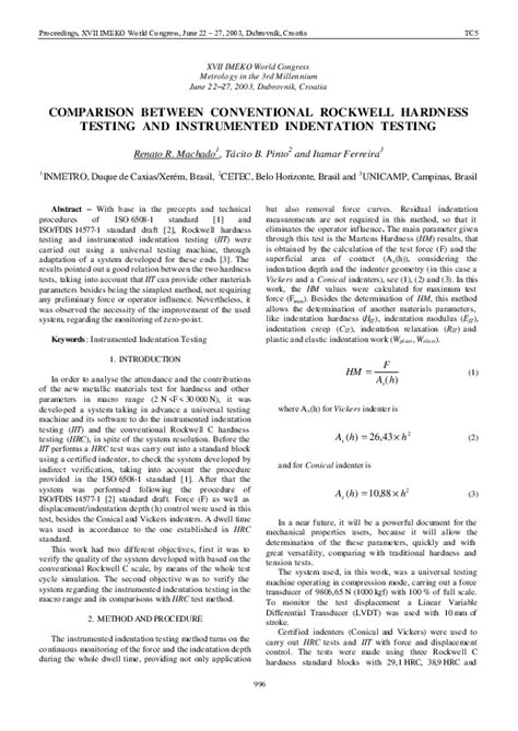 Pdf Comparison Between Conventional Rockwell Hardness Testing And Instrumented Indentation Testing