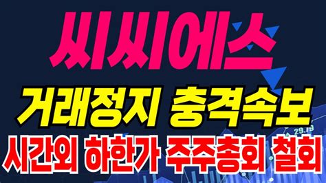 씨씨에스 씨씨에스주가 거래정지 충격속보 시간외 하한가 주주총회 철회 본사 쫒아간 주주들 난리났다 씨씨에스 신성델타