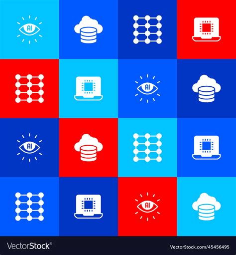 Set Artificial Intelligence Ai Cloud Database Vector Image