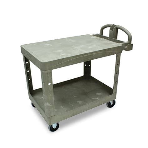 HEAVY DUTY ERGO HANDLE UTILITY CART FLAT SHELF SMALL BEIGE