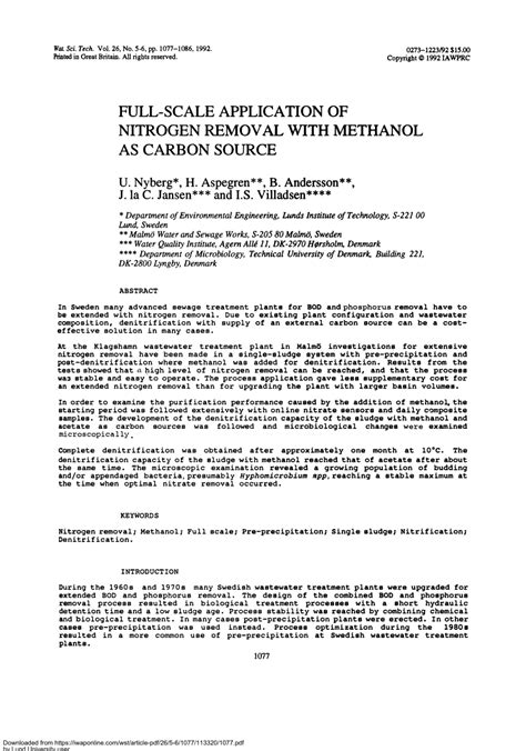 Pdf Long Term Experiences With External Carbon Sources For Nitrogen