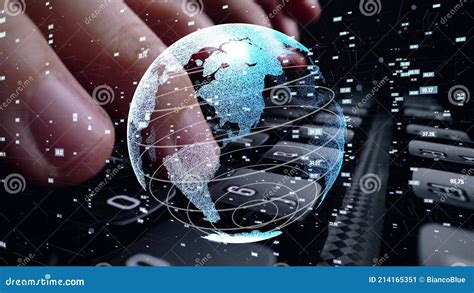 Man Working On Computer With Graphic Of Mathematics Coding Moder Stock