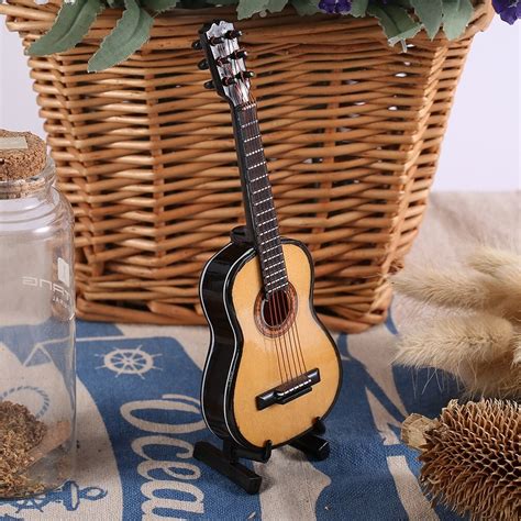 Mini Miniatyr Trä Trä Akustisk Gitarr Musikinstrum Vicedeal