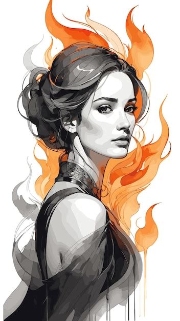 Desenho De Uma Linda Garota Pegando Fogo Ilustração De Mulher Em Vetor