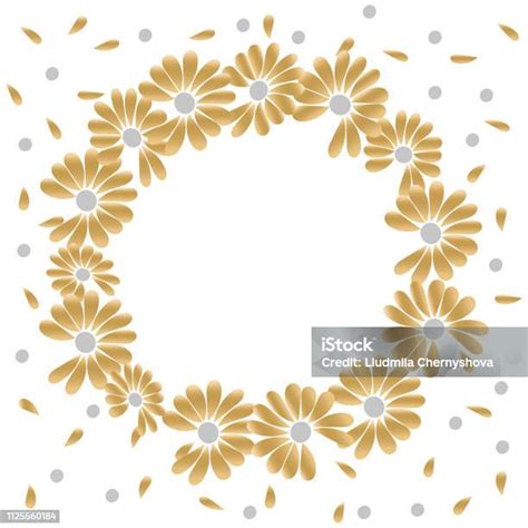 골든 라운드 프레임 로맨틱 장식 디자인에 대 한입니다 데이지 꽃의 둥근 화 환입니다 벡터는 일러스트 레이 션 고립 14에 대한 스톡 벡터 아트 및 기타 이미지 Istock
