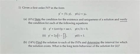 Solved Given A First Order IVP In The Chegg Com