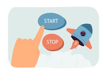 Finger Pressing Start Button On Phone Flat Vector Image