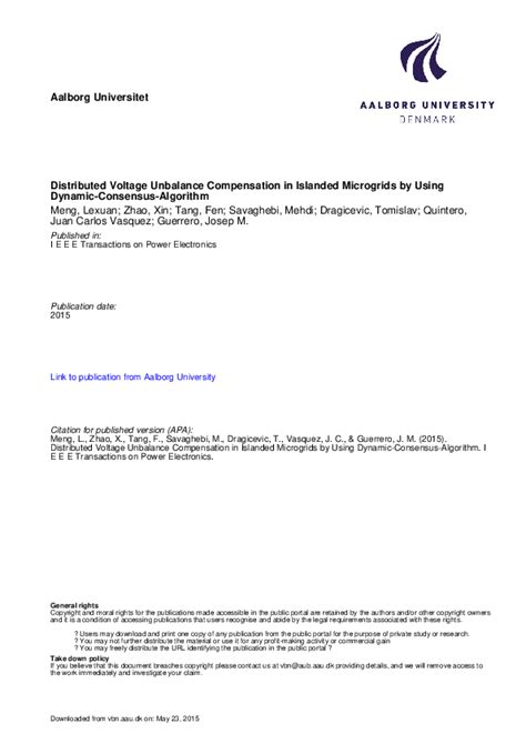 Pdf Distributed Voltage Unbalance Compensation In Islanded Microgrids