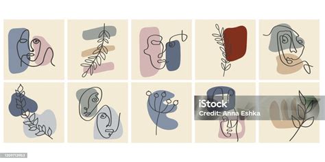 얼굴 잎 및 추상적 인 모양 색상 배경에 현대 벡터 그림 라인 미니멀 한 우아한 개념 소셜 미디어 카드 엽서에 적합합니다 검은색에 대한 스톡 벡터 아트 및 기타 이미지