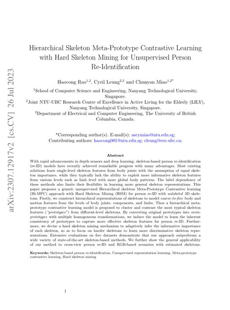 PDF Hierarchical Skeleton Meta Prototype Contrastive Learning With Hard Skeleton Mining For