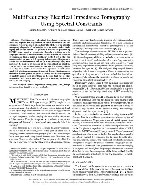 Pdf Multi Frequency Electrical Impedance Tomography
