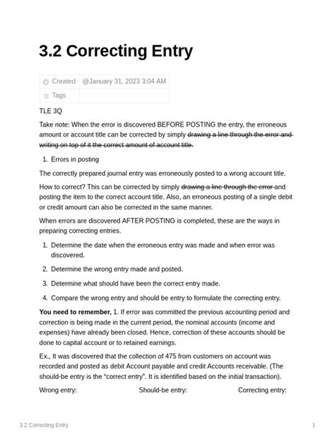 3 2 Correcting Entry Pdf Debits And Credits Corporations