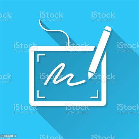 전자 서명 파란색 배경에 아이콘 긴 그림자가 있는 평면 디자인 3차원 형태에 대한 스톡 벡터 아트 및 기타 이미지 3차원 형태 전자 서명 증명서 Istock