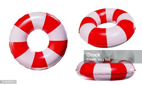 빨간색과 흰색 구명 부표 또는 풍선 링을 다른 각도에서 렌더링합니다 3d 스타일의 벡터 그림 공기 주입에 대한 스톡 벡터 아트 및 기타 이미지 Istock