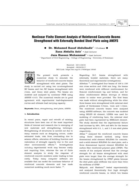 Pdf Nonlinear Finite Element Analysis Of Reinforced Concrete Beams
