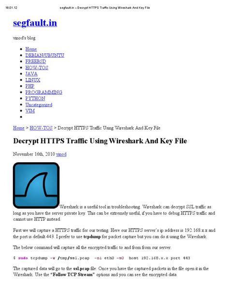 Segfault In Decrypt Traffic Using Wireshark And Key File Pdf