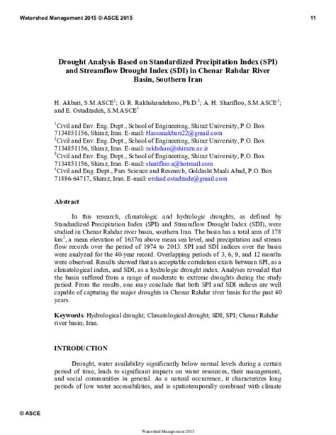 Pdf Drought Analysis Based On Standardized Precipitation Index Spi And Streamflow Drought