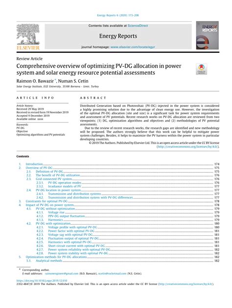 Pdf Comprehensive Overview Of Optimizing Pv Dg Allocation In Power System And Solar Energy